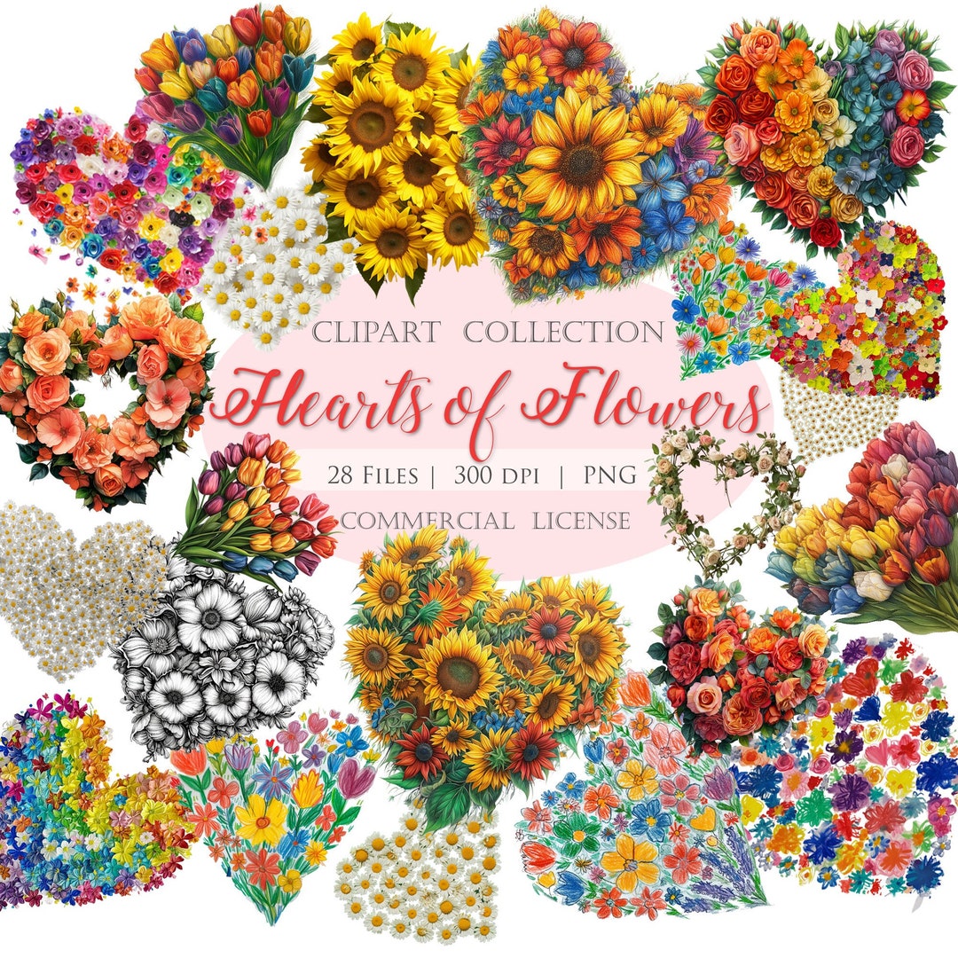 Valentines Day 28 Cliparts Hearts of Flowers Love Transparent ...
