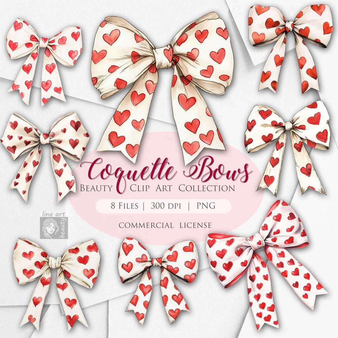 Valentines Day Bows Clipart Set 03 With Hearts - Etsy