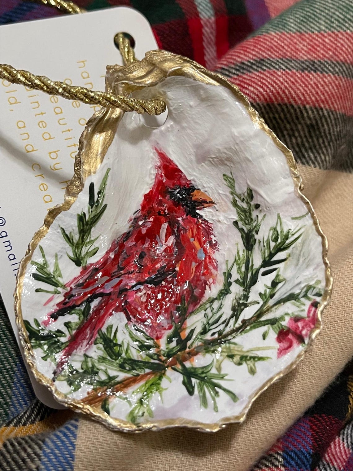 Hand Painted Cardinal Oyster Shell Ornament - Etsy