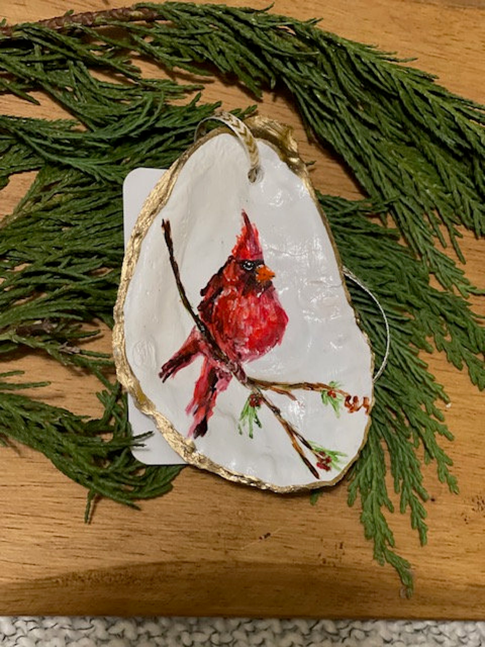 Hand Painted Cardinal Oyster Shell Ornament - Etsy