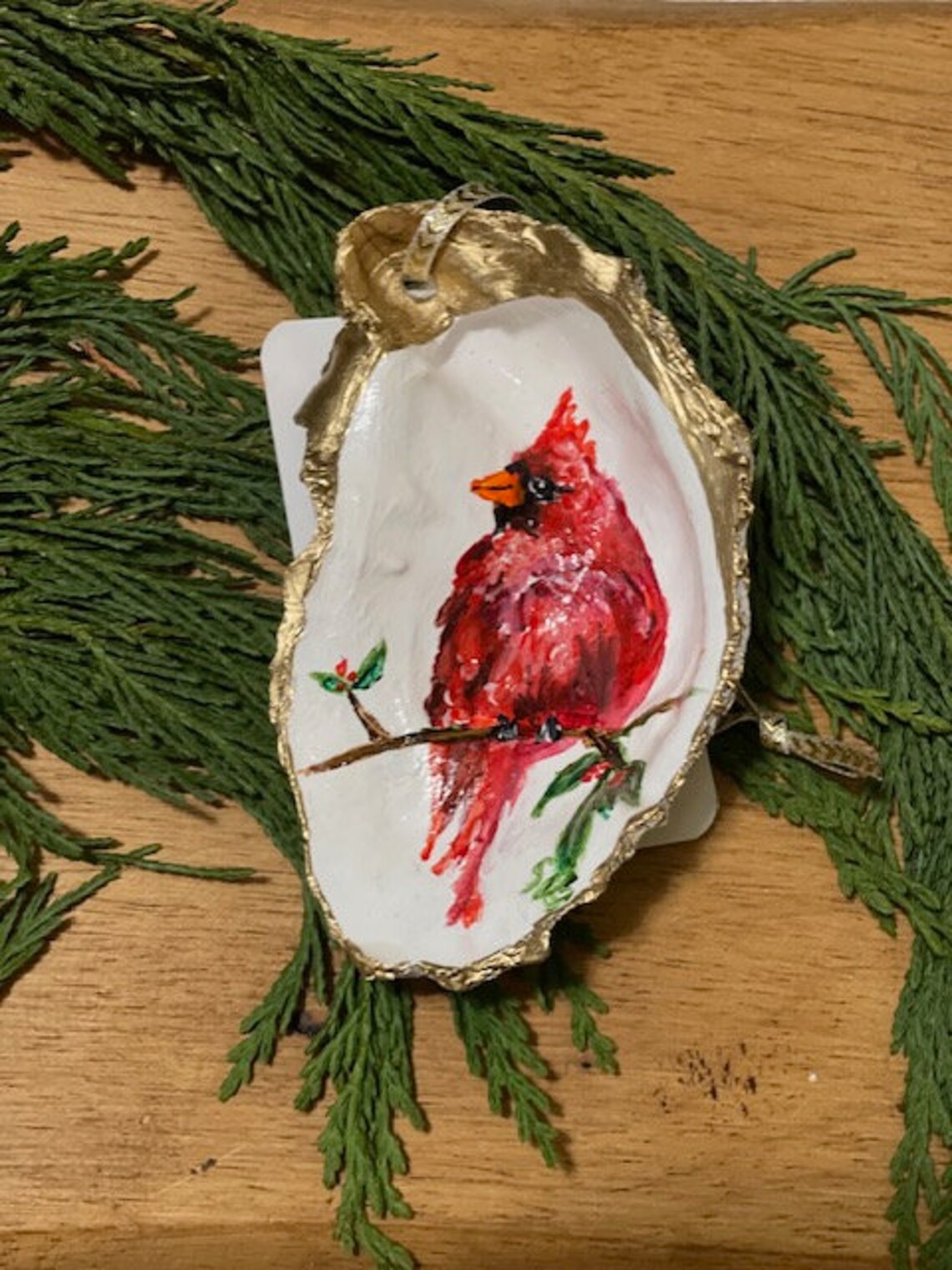 Hand Painted Cardinal Oyster Shell Ornament - Etsy