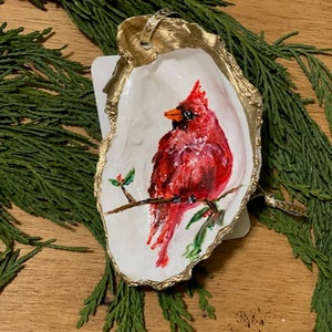 Hand Painted Cardinal Oyster Shell Ornament - Etsy