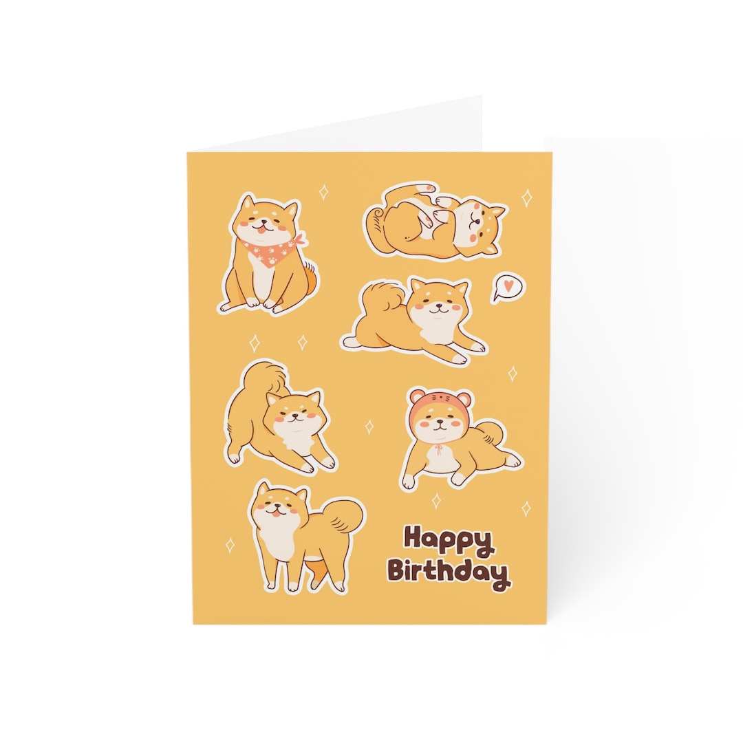 Happy Birthday shiba Inu Greeting Card Blank Inside Unique Gift for Him ...