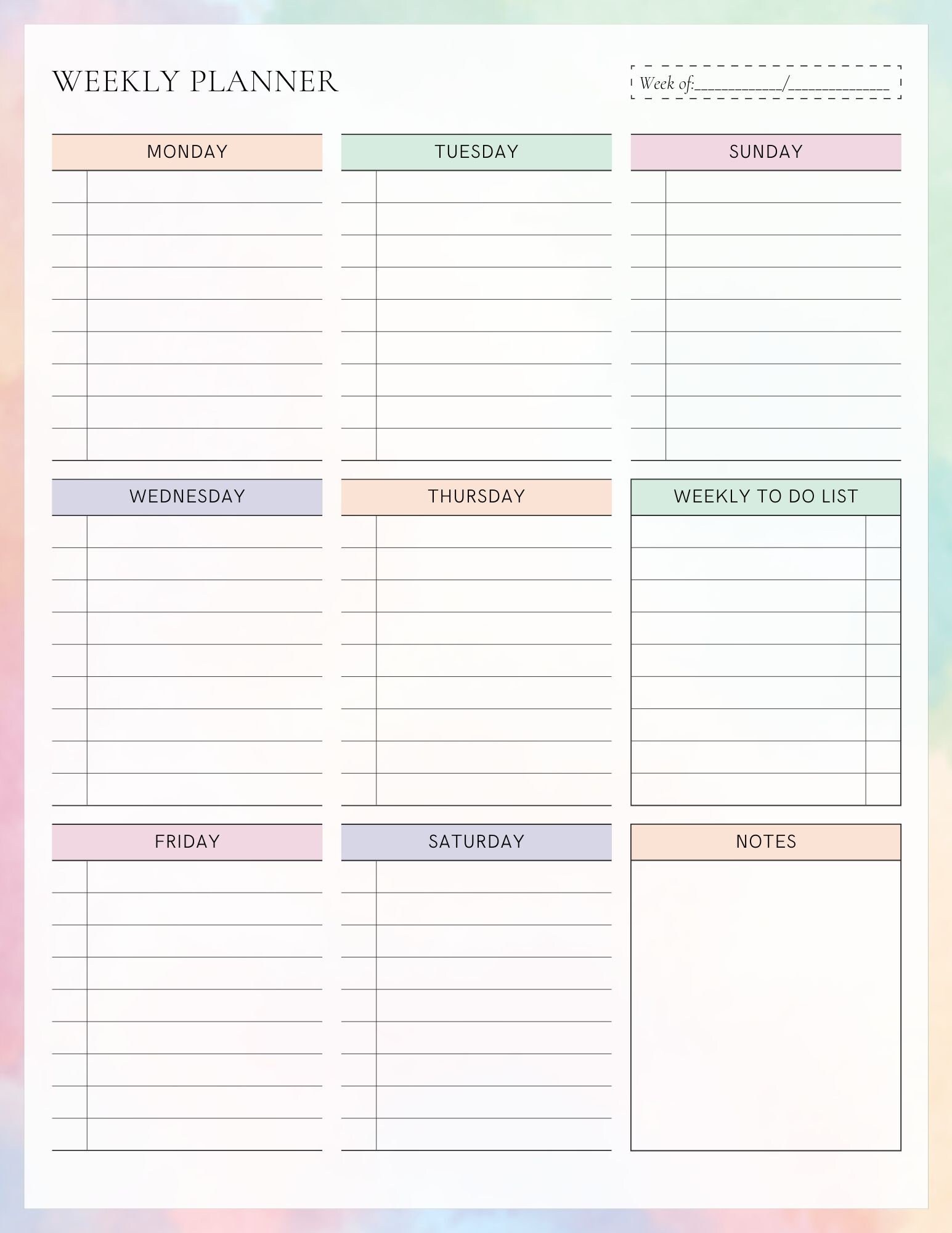 Weekly Planner Sheet Instant Download, Digital Weekly Planner - Etsy Canada