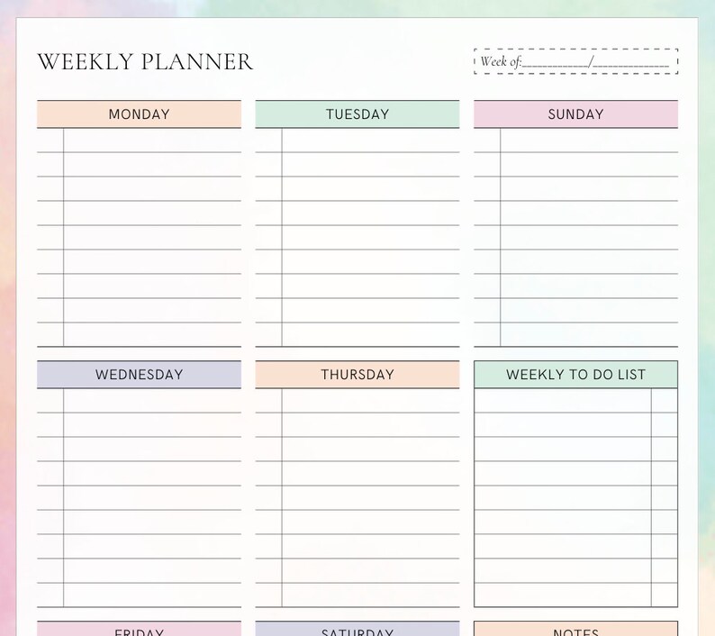 Weekly Planner Sheet Instant Download, Digital Weekly Planner - Etsy Canada