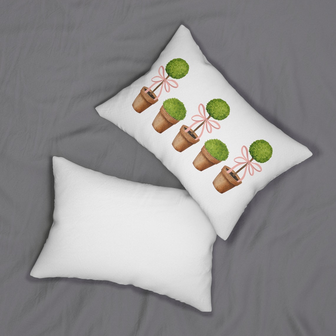 Boxwood Topiary With Pink Bows Spun Polyester Lumbar Pillow/ Valentines ...