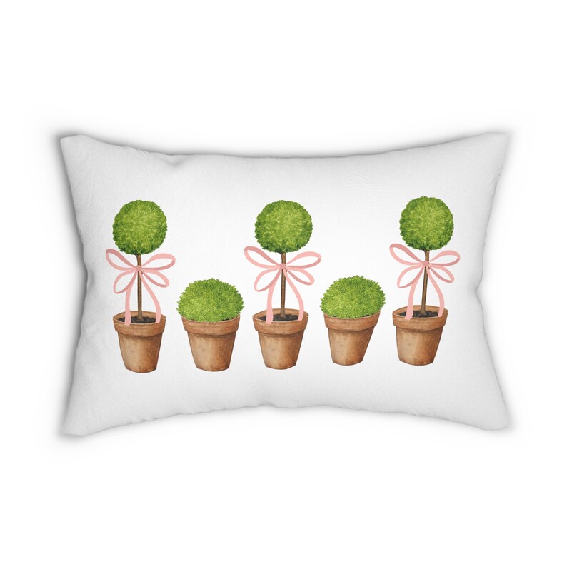 Boxwood Topiary With Pink Bows Spun Polyester Lumbar Pillow/ Valentines ...
