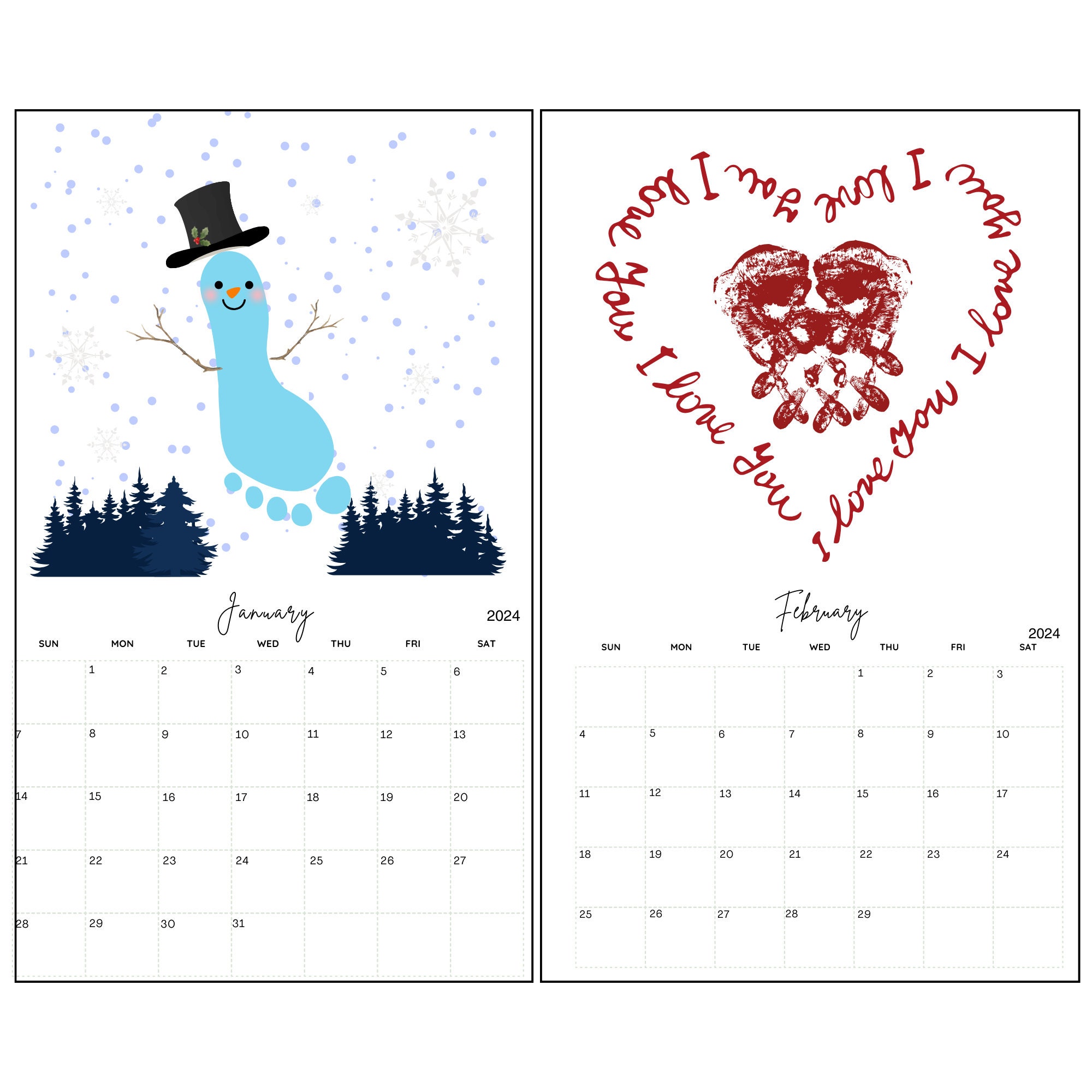 2024 Handprint Calander, LARGE, 2024 Footprint Calander, DIY Calander ...