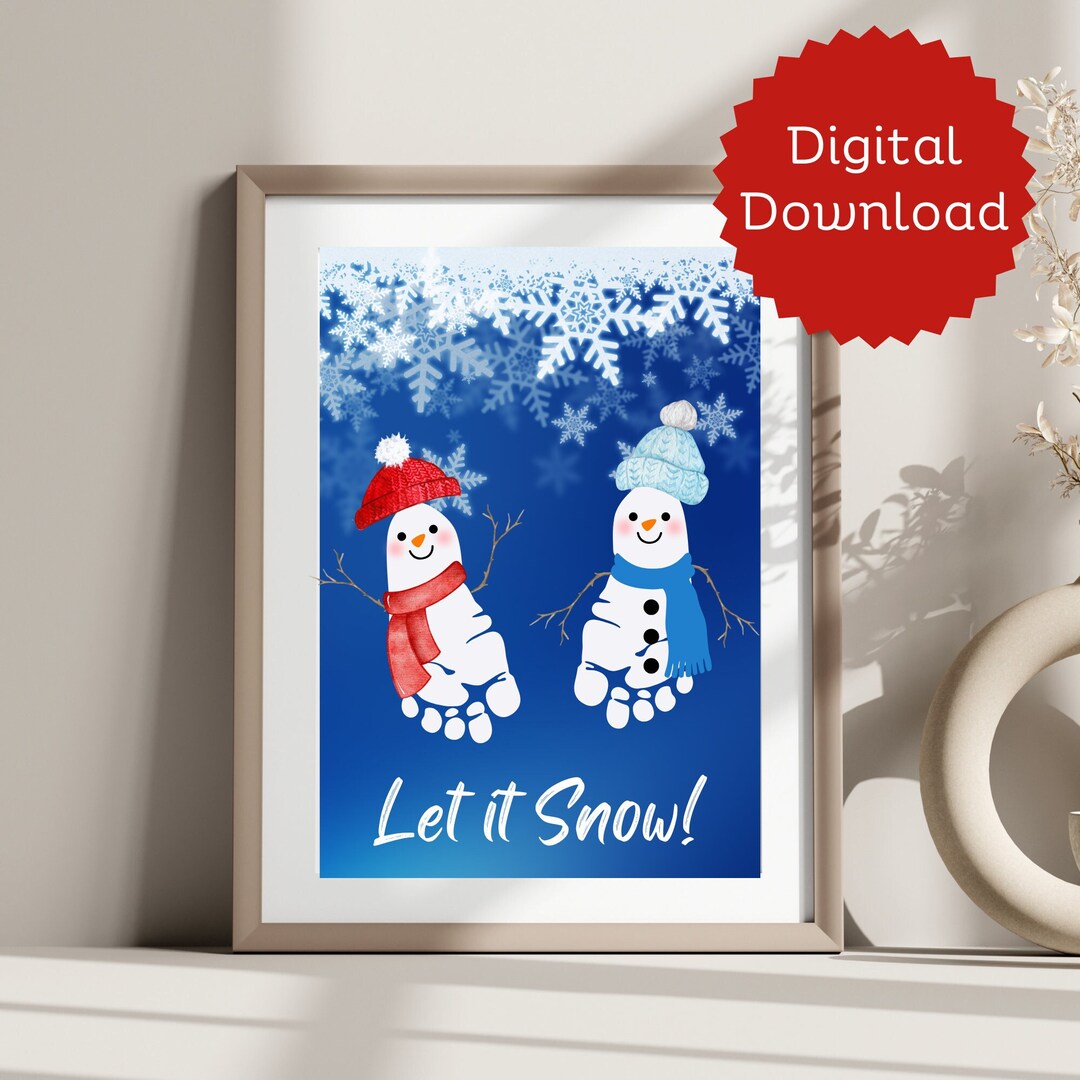 Kids Footprint Snowman Christmas Art Holiday Printable Gift - Etsy
