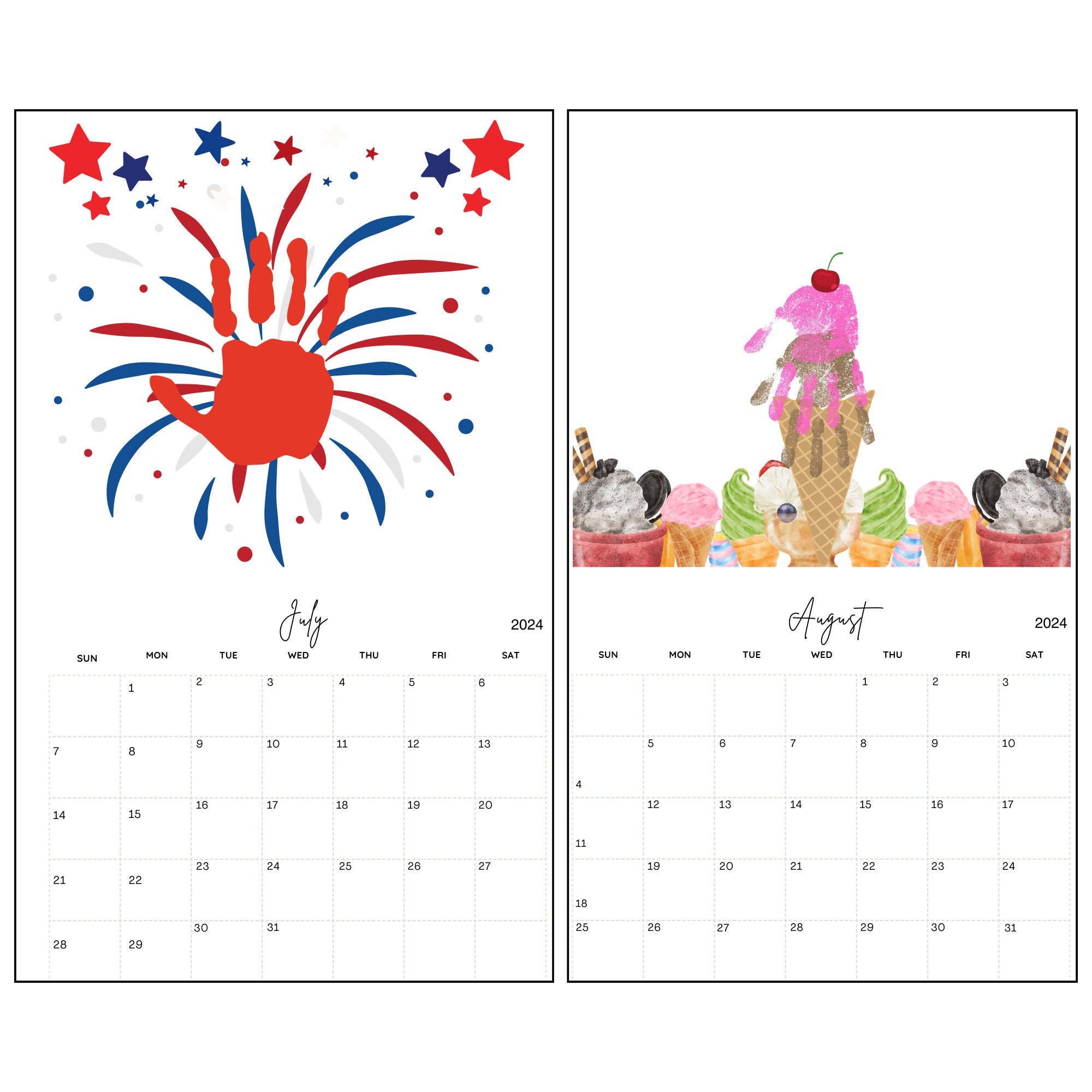 2024 Handprint Calander, LARGE, 2024 Footprint Calander, DIY Calander ...