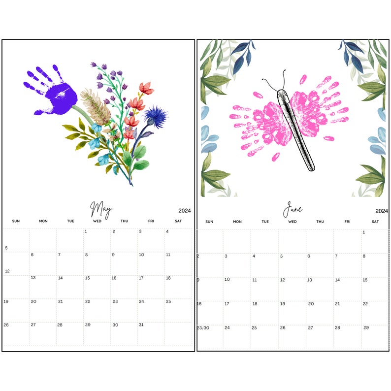 2024 Handprint Calander, LARGE, 2024 Footprint Calander, DIY Calander ...