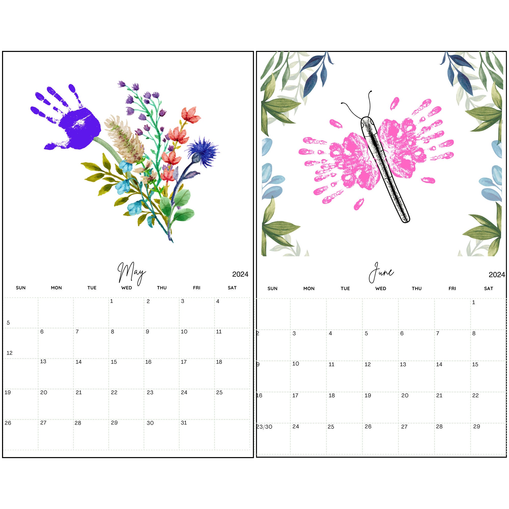 2024 Handprint Calander, LARGE, 2024 Footprint Calander, DIY Calander ...
