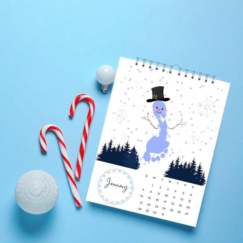 2024 Handprint Calander, Small, 2024 Footprint Calander, DIY Calander ...