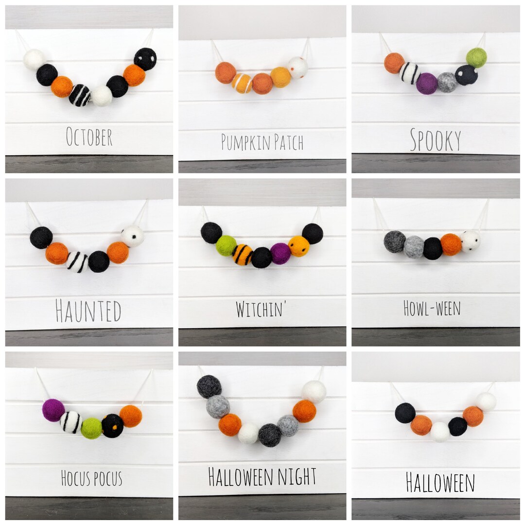 Halloween Felt Ball Garland Wool October Pom Pom Holiday Decor Banner ...