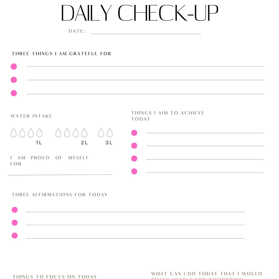 Daily Selfcare Printable, Daily Planner, Printable, Daily Self-check ...