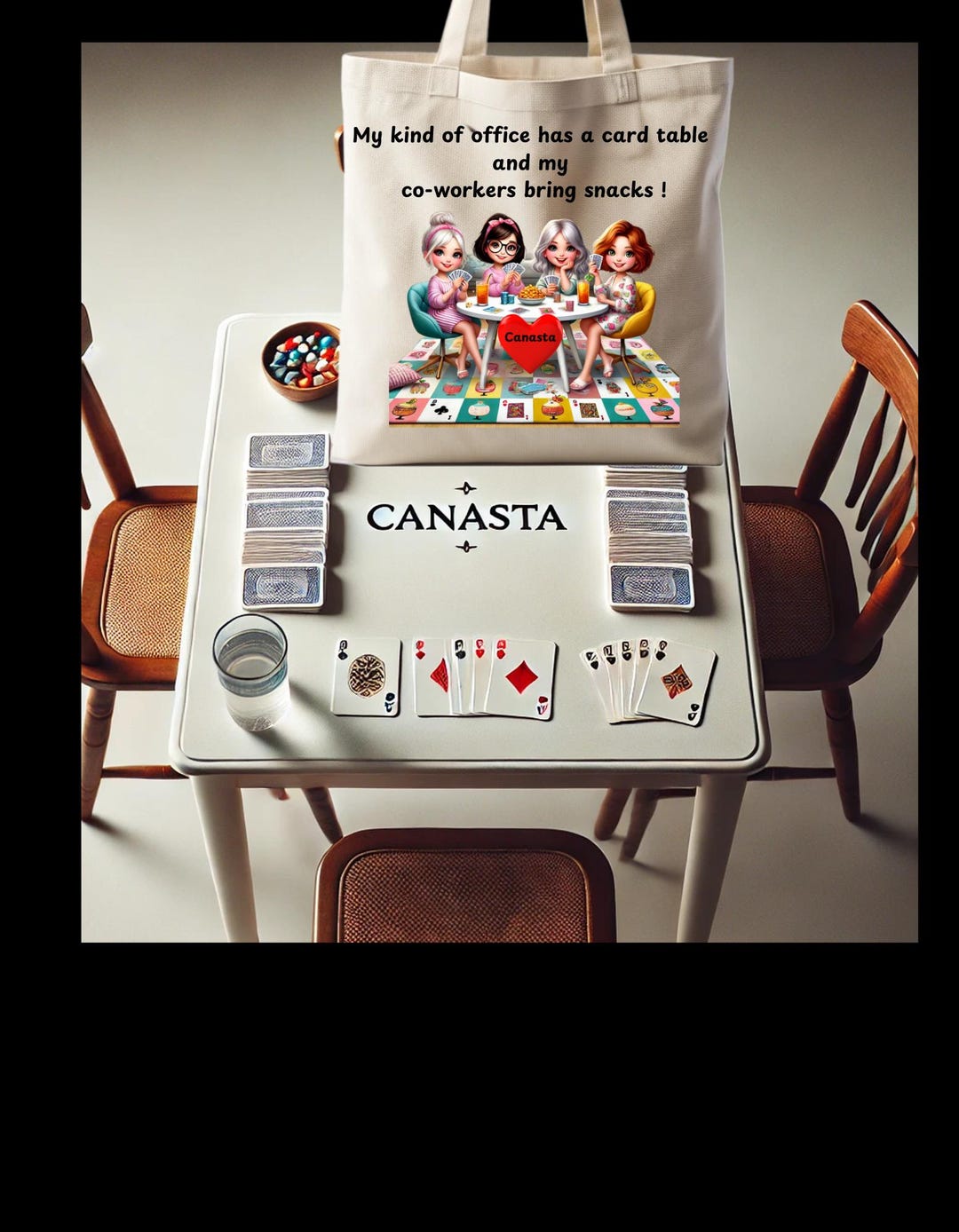 CANASTA Canvas Tote Bag - Fun Card Player Gift - My Kind of Office ...