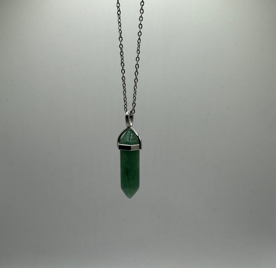 Green Aventurine Gemstone Necklace With Stainless Steel Chain - Etsy