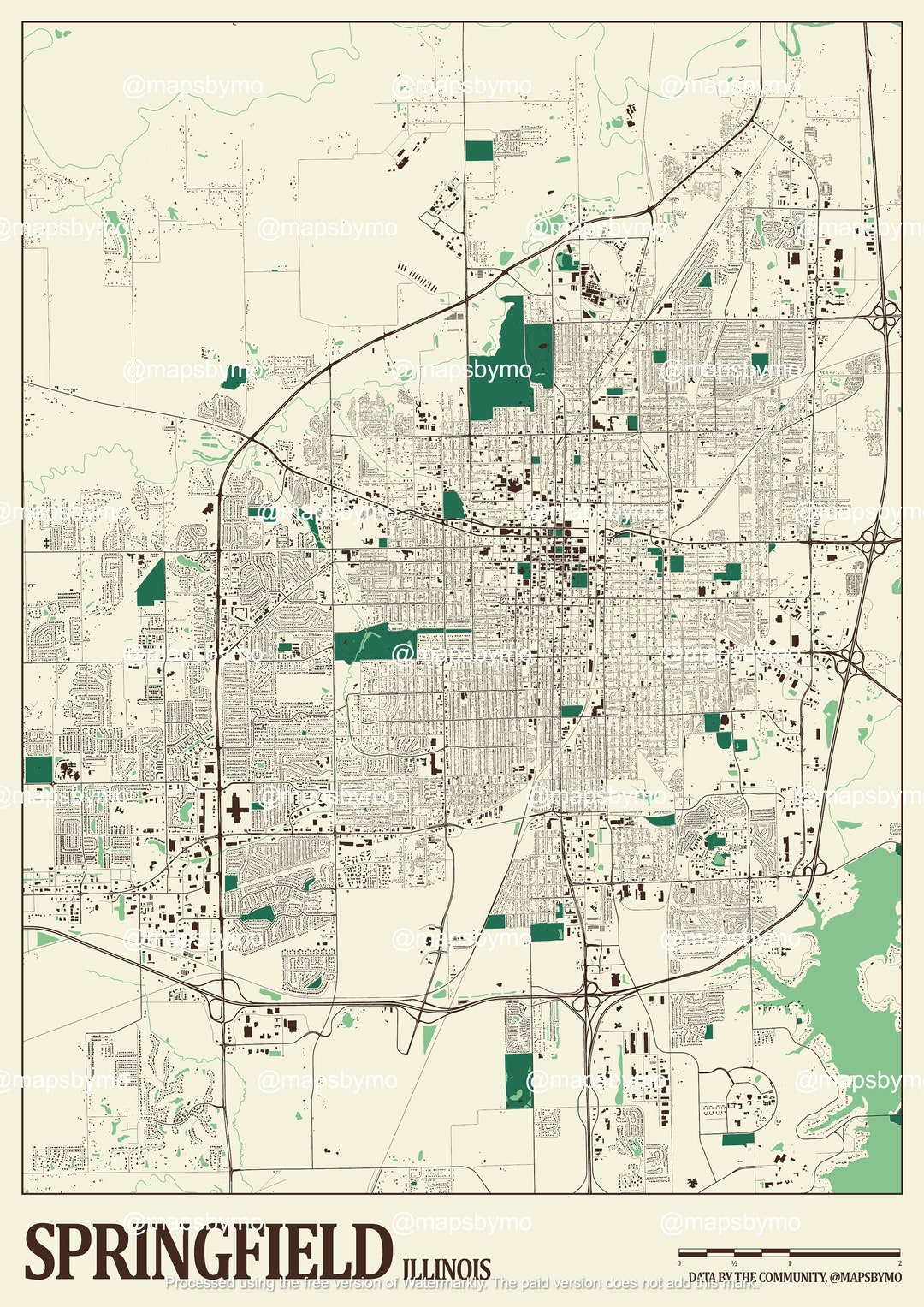 Springfield Illinois Street Map - Etsy