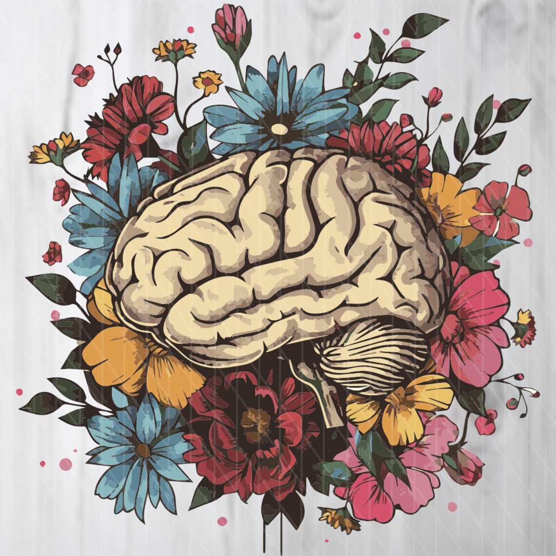 Human Brain SVG File for Instant Download, Floral SVG File for POD ...