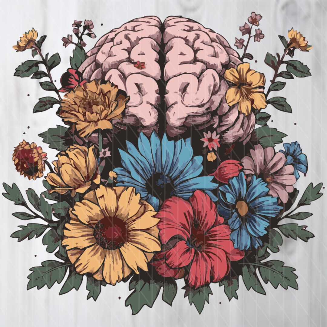 Human Brain SVG File for Instant Download, Floral SVG File for POD ...