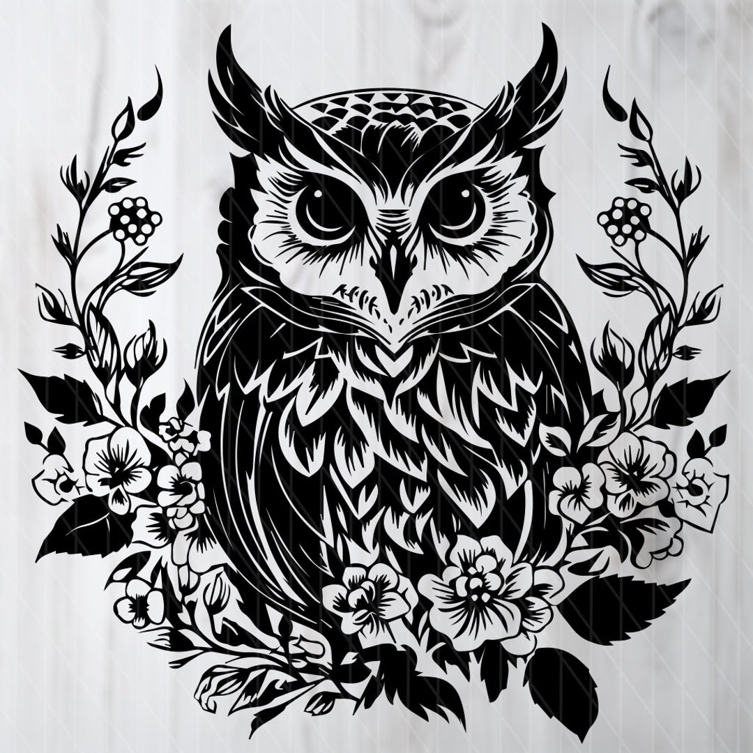 Floral Owl SVG File for Instant Download, Owl SVG File for POD, Bird ...