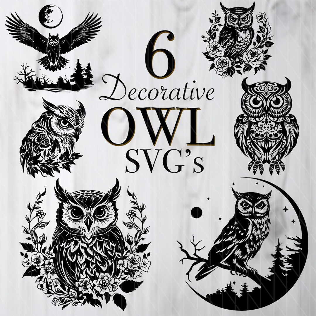 Owl SVG Files for Instant Download, Owl & Moon SVG File for POD, Bird ...
