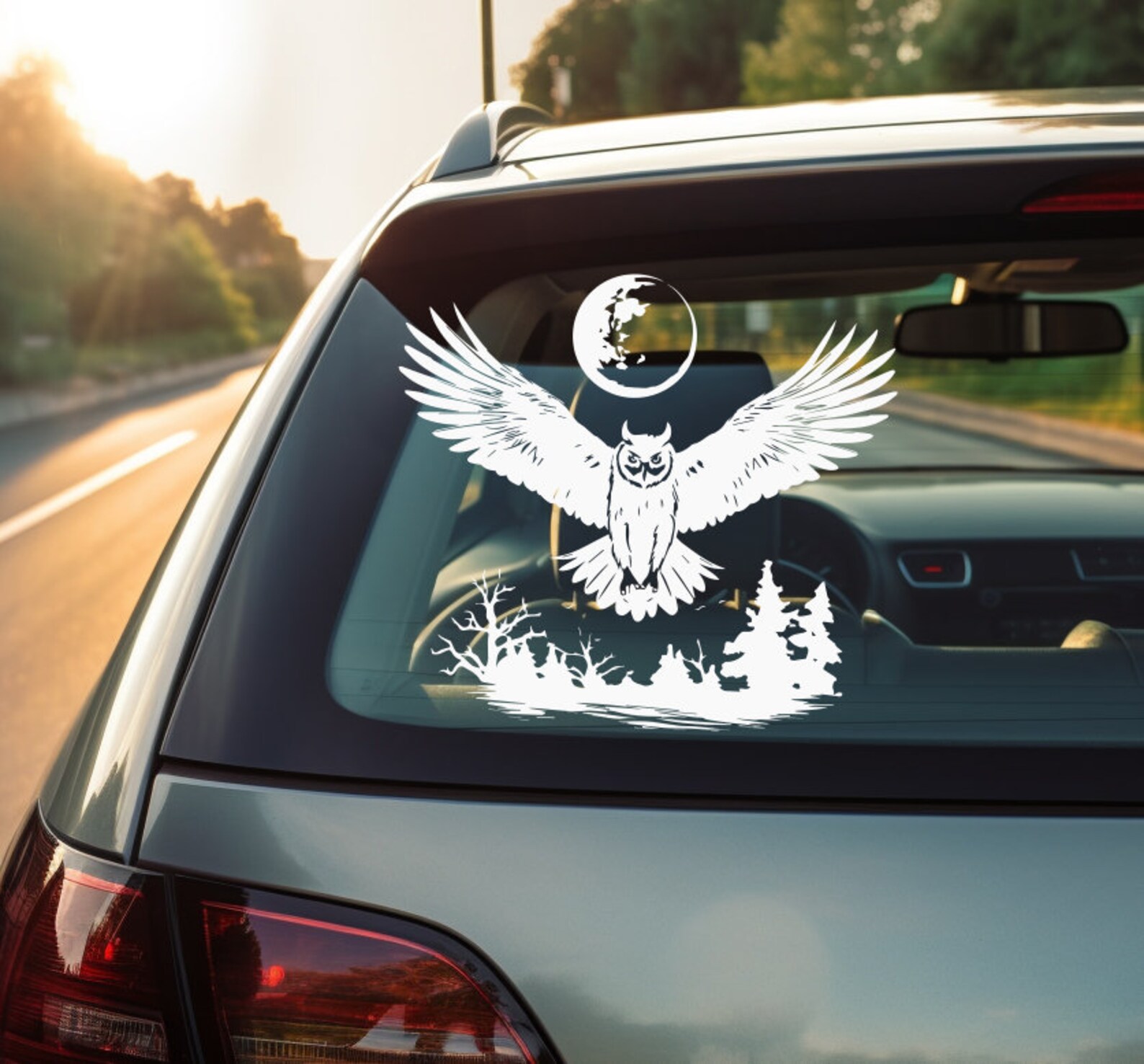 Flying Owl SVG File for Instant Download, Owl & Moon SVG File for POD ...