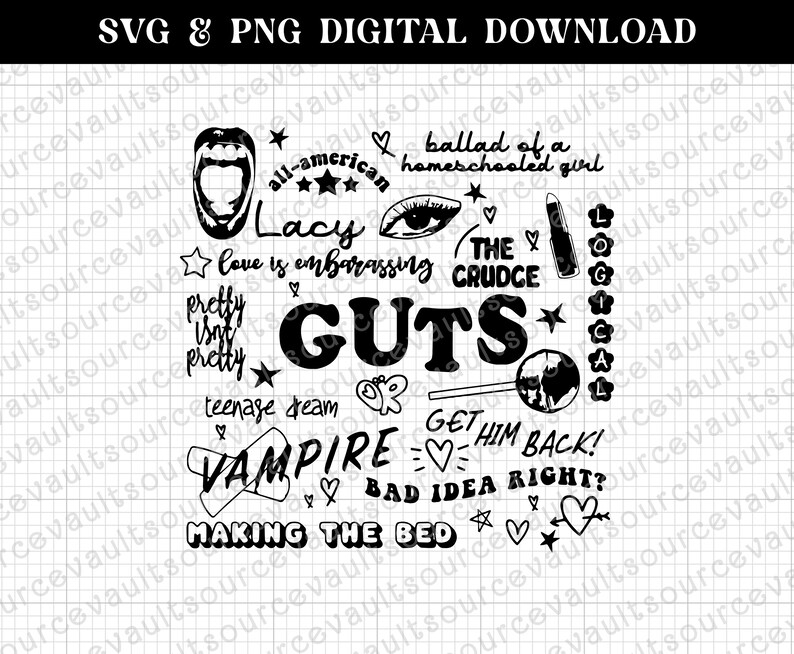 Guts Tracklist SVG PNG: Cricut & Silhouette Cut File (digital Download ...