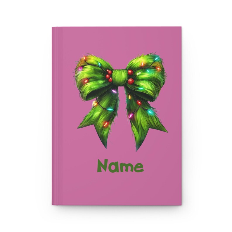 Personalized Grinch Bow Journal Grinch Coquette Bow Christmas Journal ...