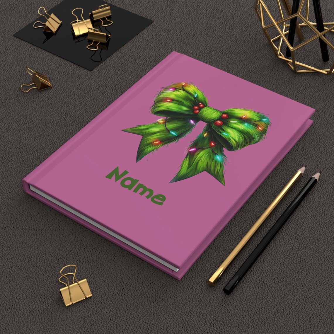 Personalized Grinch Bow Journal Grinch Coquette Bow Christmas Journal ...