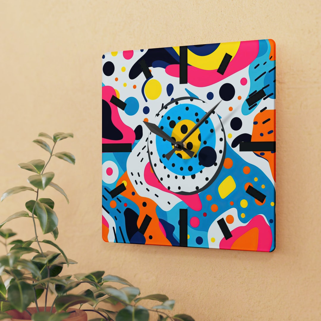 Abstract Pop Art Wall Clock – Vibrant Acrylic Teen Decor - Etsy