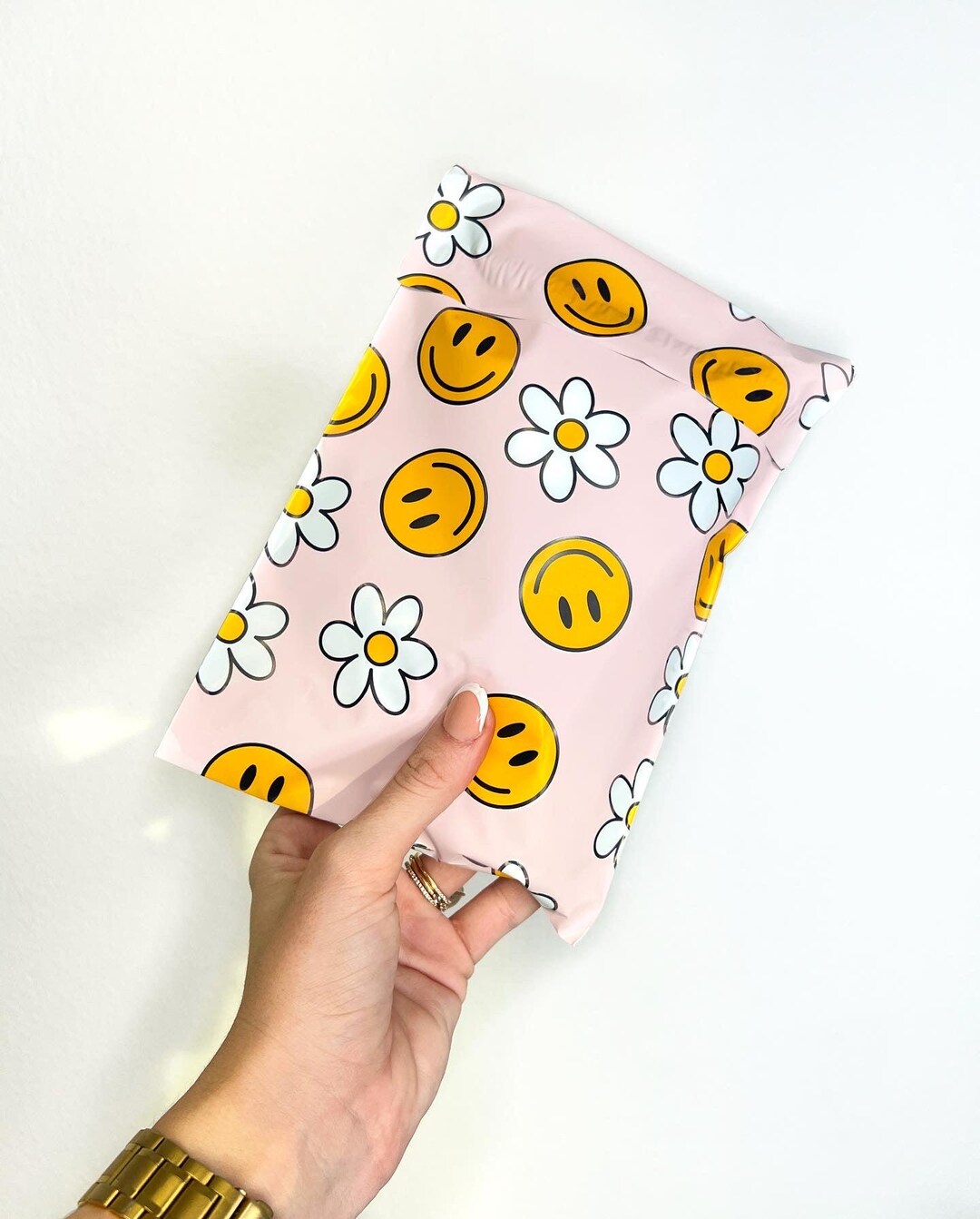 6x9" Pink Smiley Face Daisy Poly Mailers - Cute Retro Shipping Bags ...