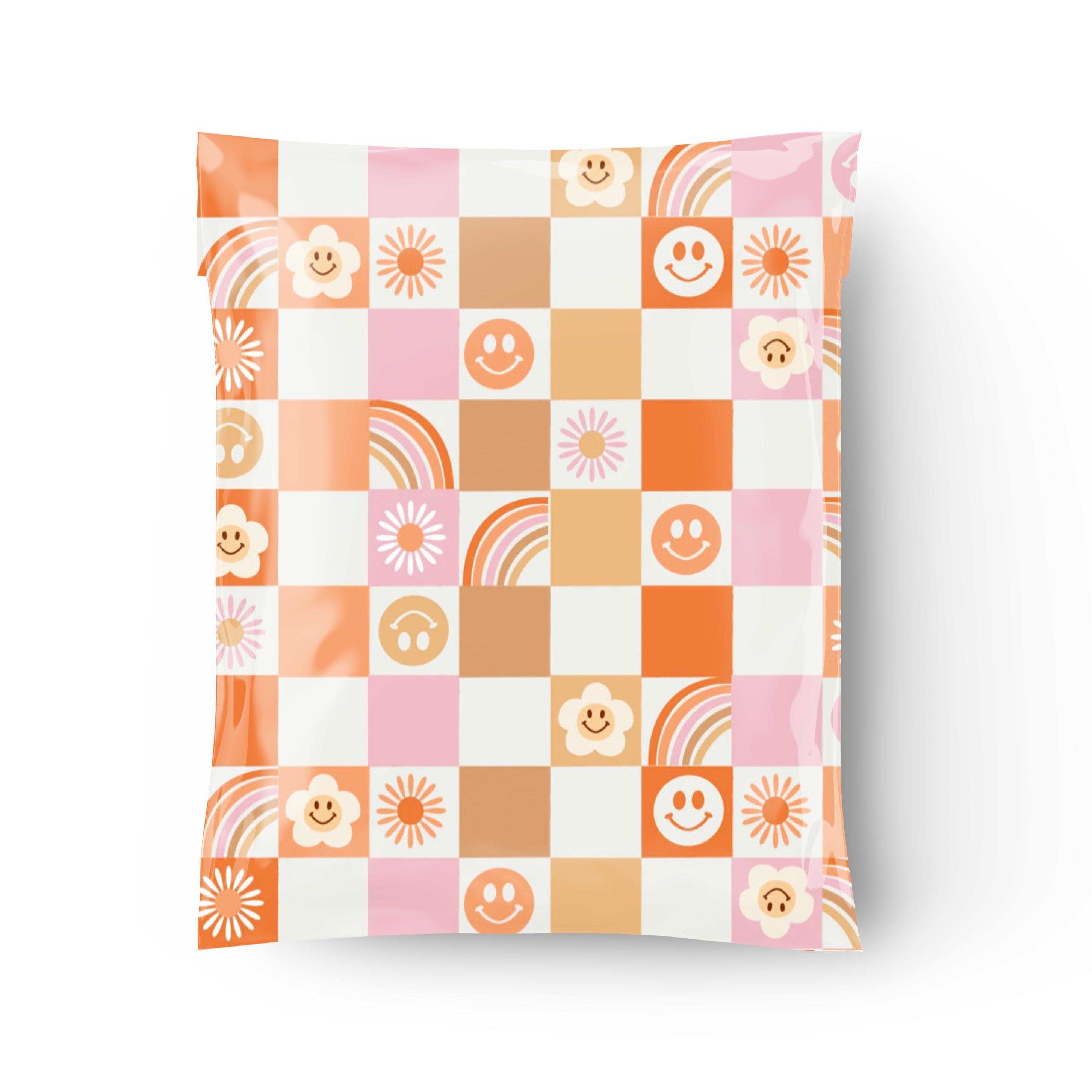 14.5x19" Retro Checkered Large Poly Mailer, Smiley Face Flower Mailer ...