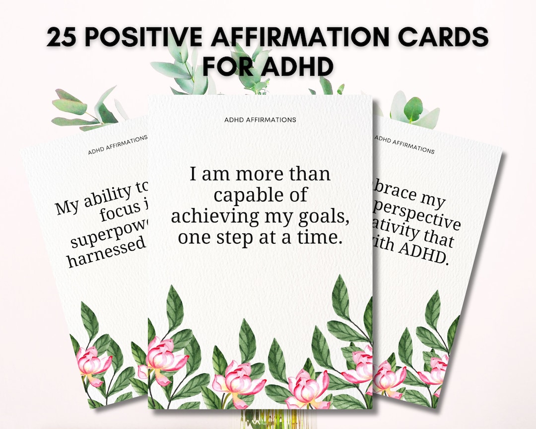 25 Positive Affirmation Cards for ADHD - Digital PDF & PNG, Printable ...