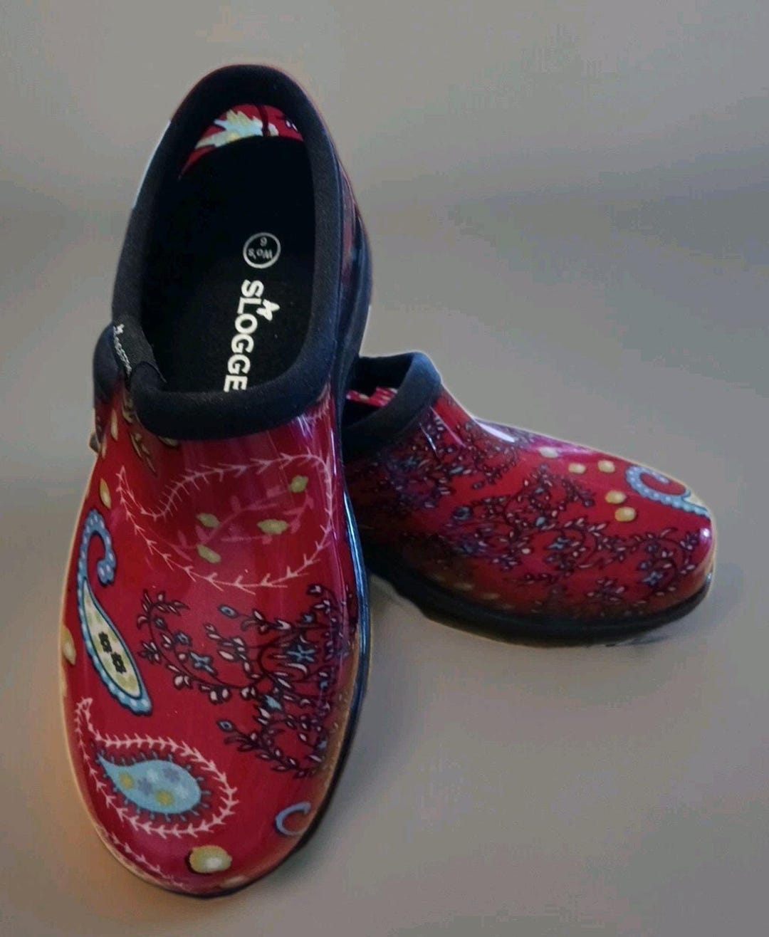 Sloggers Womens Sz. 6 Waterproof Red Paisley Rain and Garden Shoes NWT ...