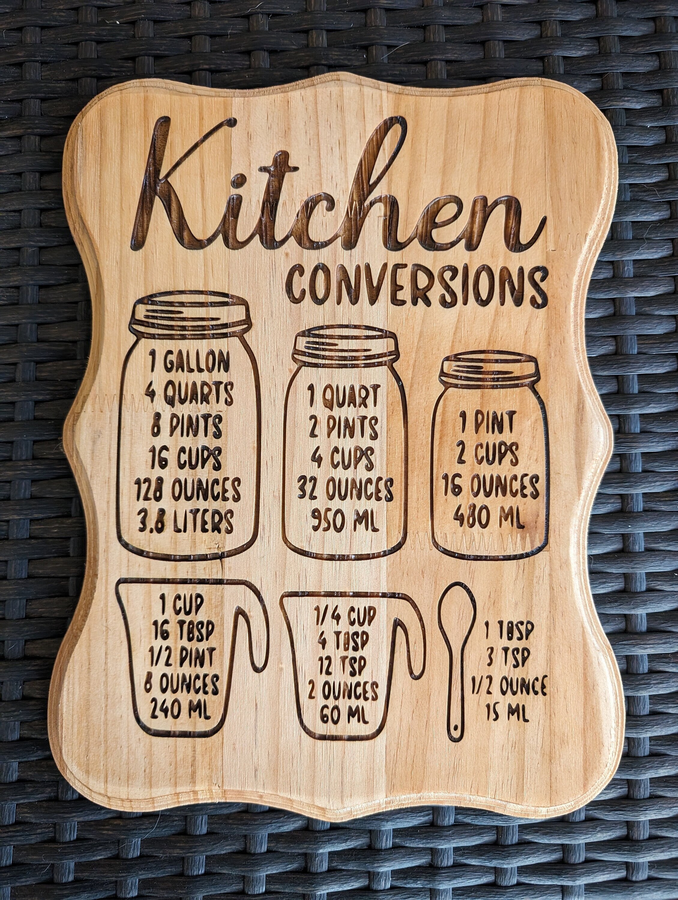 Kitchen Conversion Chart, Wooden Farmhouse Wall Decor, Laser Engraved ...