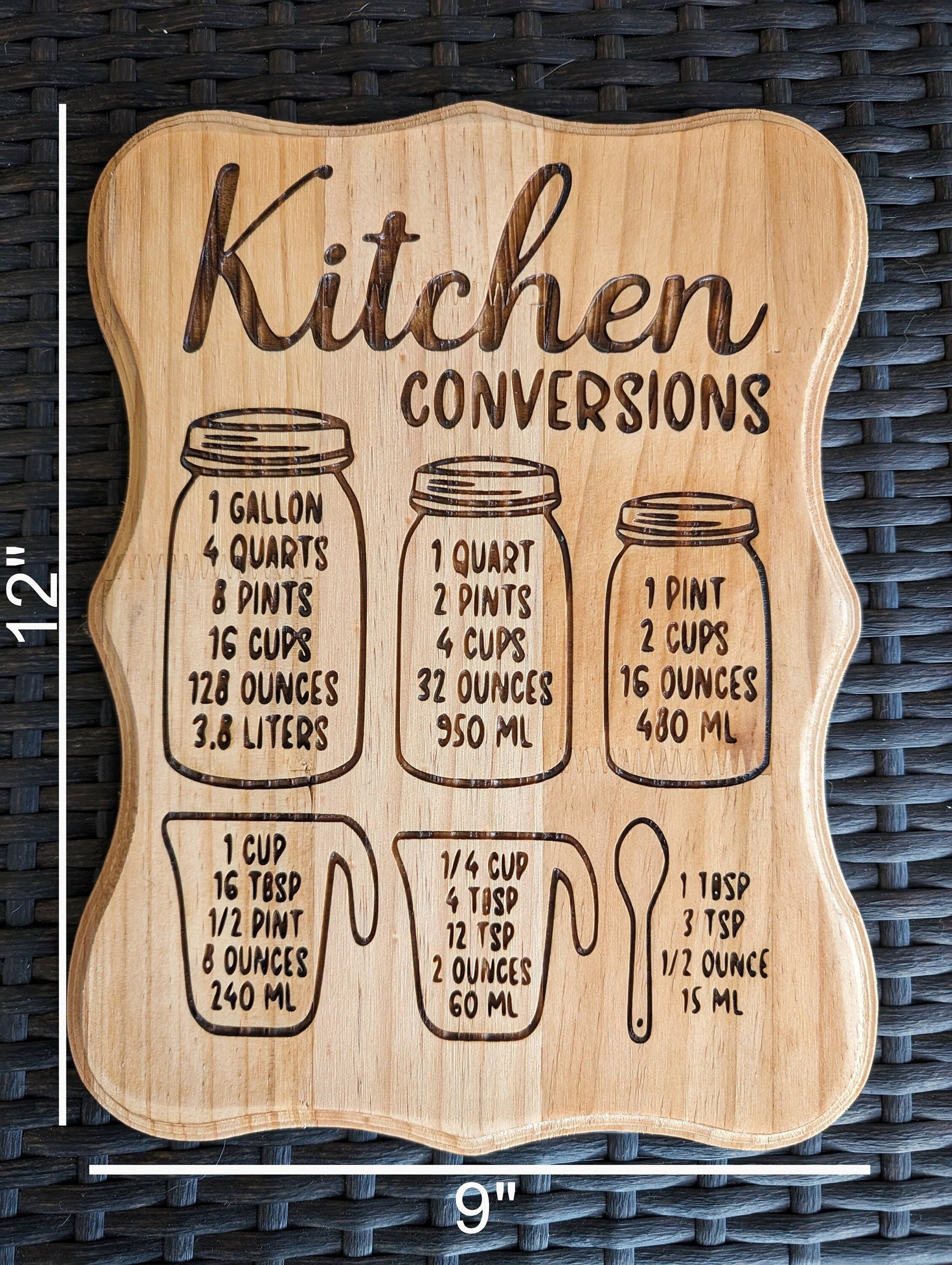 Kitchen Conversion Chart, Wooden Farmhouse Wall Decor, Laser Engraved ...