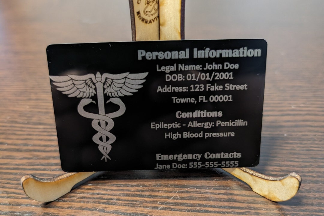 Personalized Emergency Medical Information Card Aluminium Laser ...