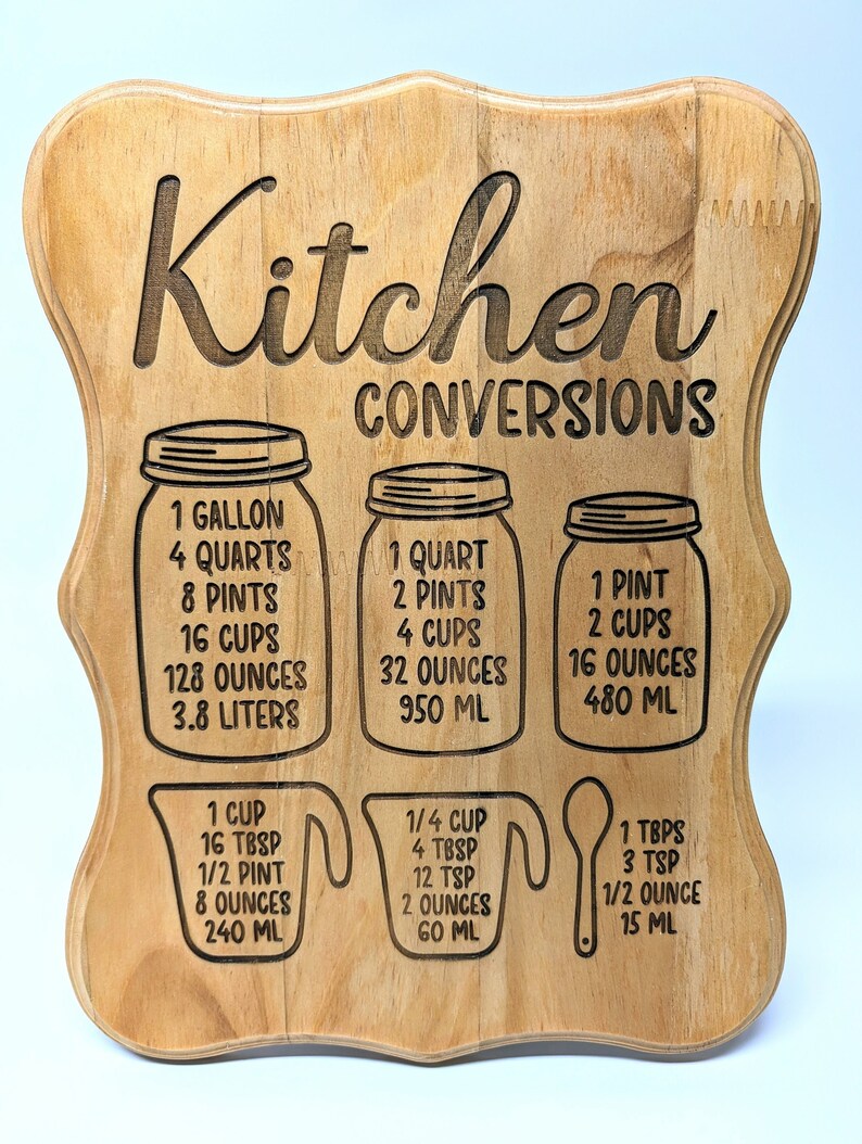 Kitchen Conversion Chart, Wooden Farmhouse Wall Decor, Laser Engraved ...