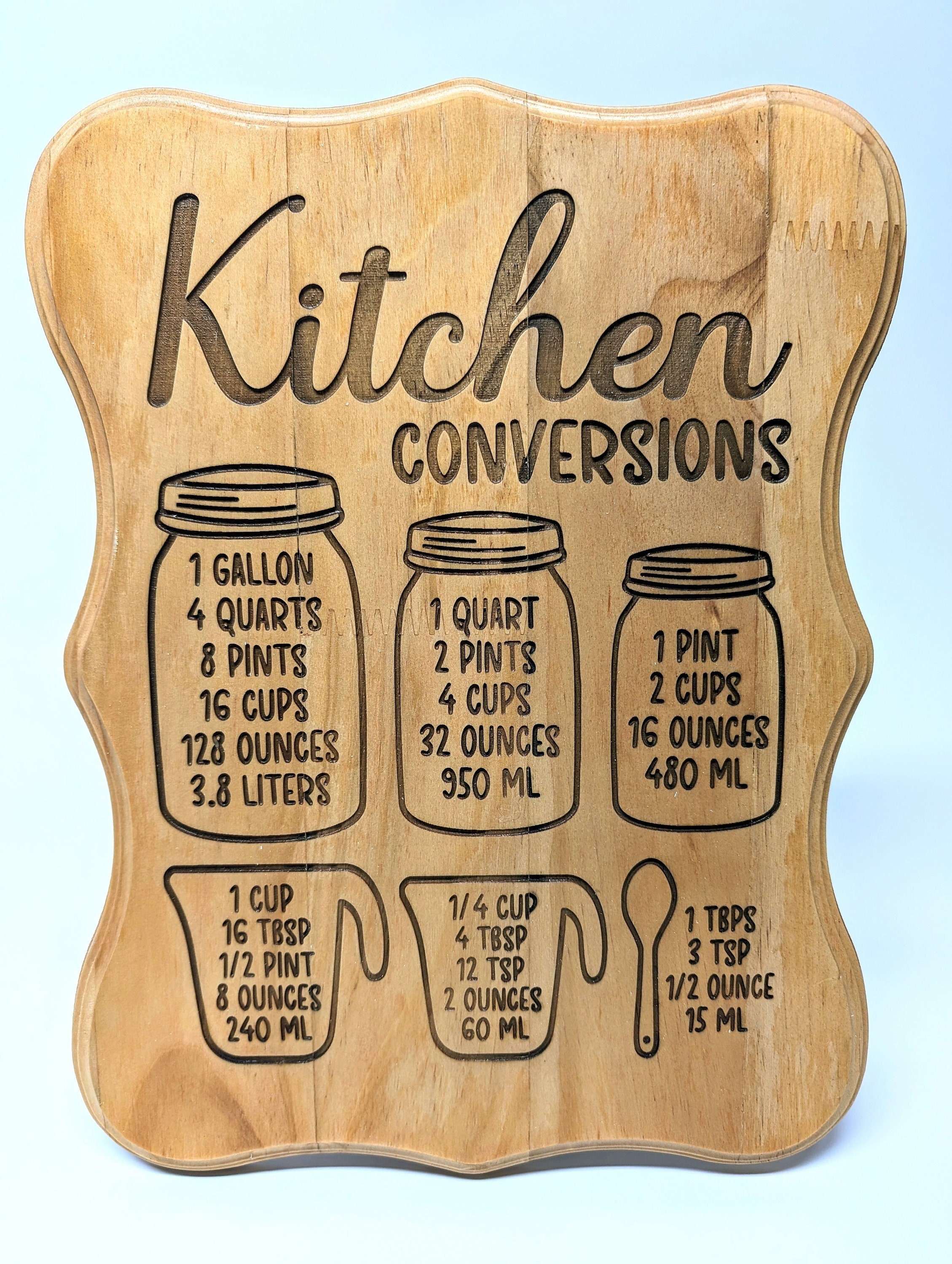 Kitchen Conversion Chart, Wooden Farmhouse Wall Decor, Laser Engraved ...