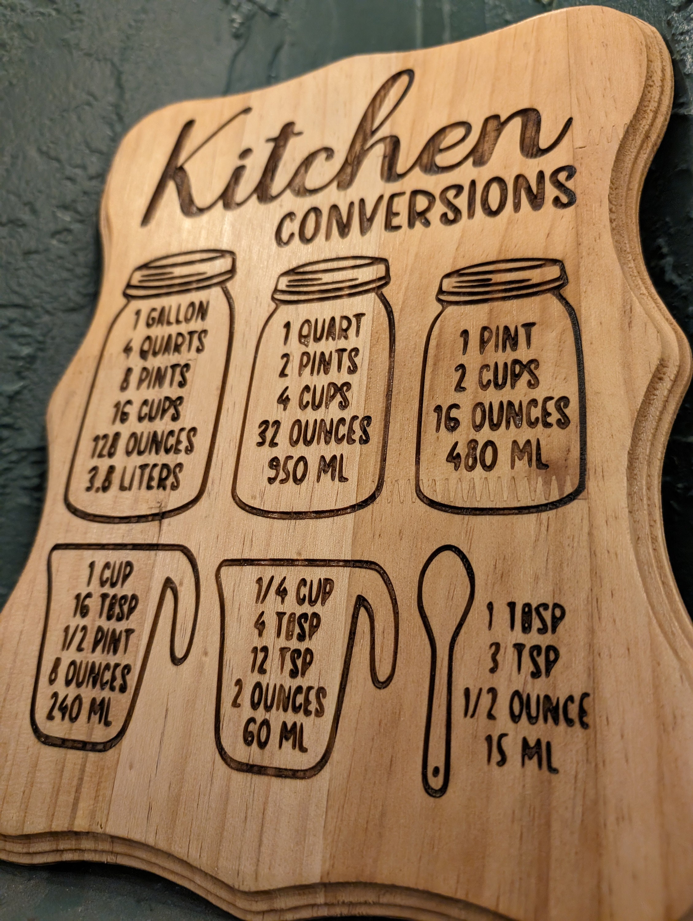 Kitchen Conversion Chart, Wooden Farmhouse Wall Decor, Laser Engraved ...