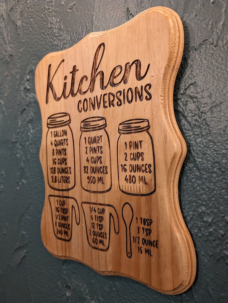 Kitchen Conversion Chart, Wooden Farmhouse Wall Decor, Laser Engraved ...