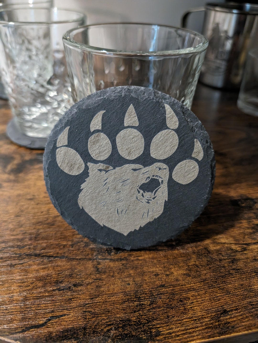 Bear Paw Slate Coaster, Rustic Drink Coaster, Natural Stone Coaster ...