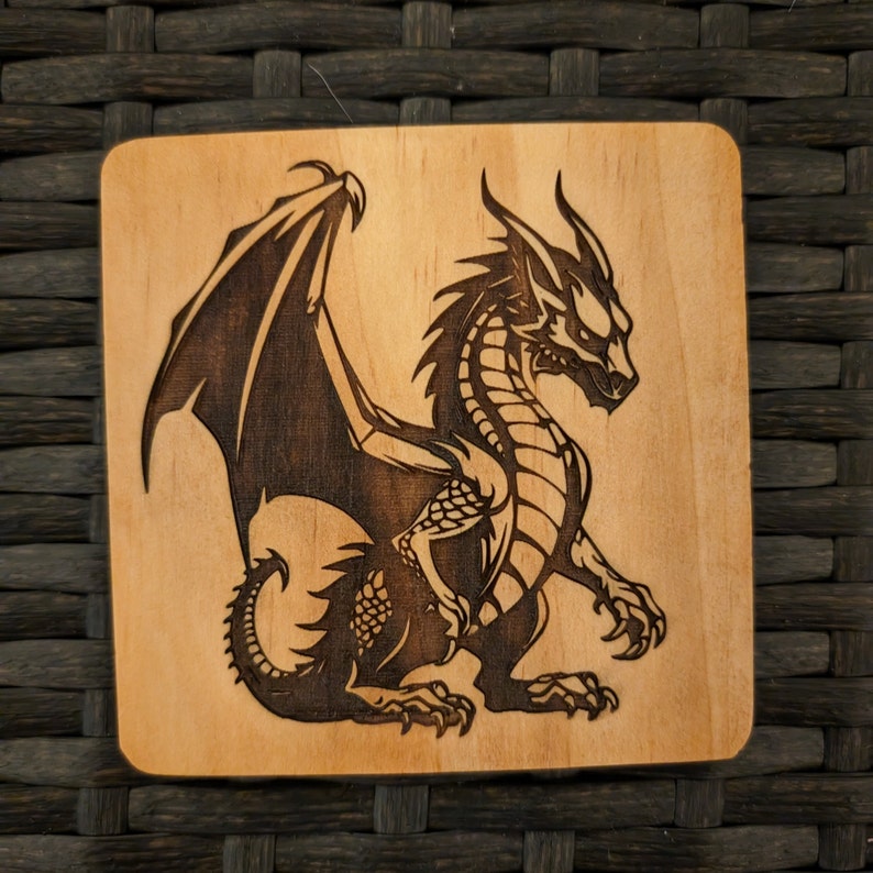 Dragon Wooden Coasters, Laser Engraved Drink Coasters, Fantasy Pine ...