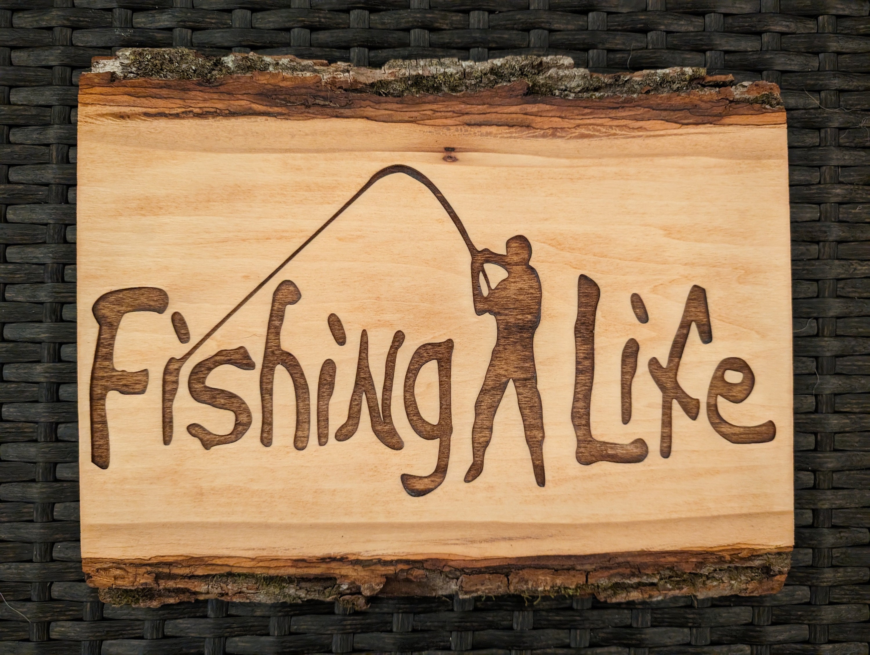 Engraved Fishing Life Basswood Plank, Anglers Wall Art, Rustic Home ...