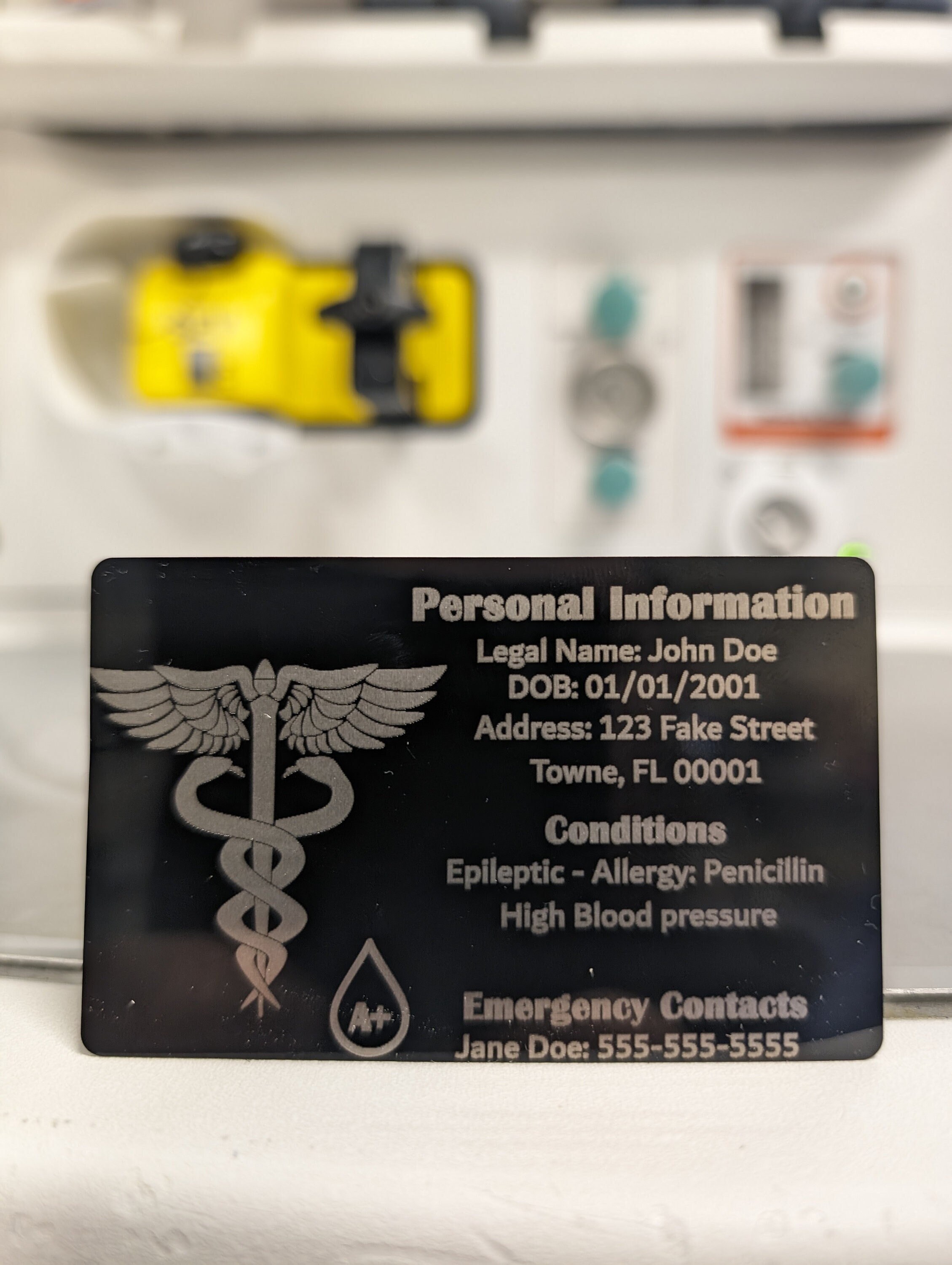 Personalized Emergency Medical Information Card, Aluminum Laser ...