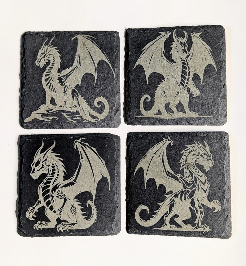 Dragon Slate Coasters, Laser Engraved Drink Coasters, Fantasy Slate ...
