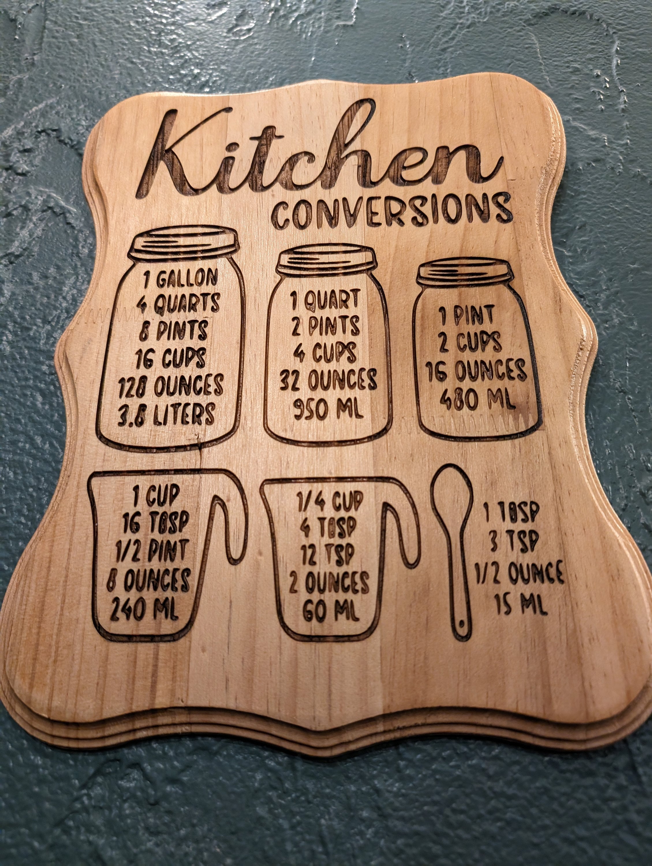 Kitchen Conversion Chart, Wooden Farmhouse Wall Decor, Laser Engraved ...