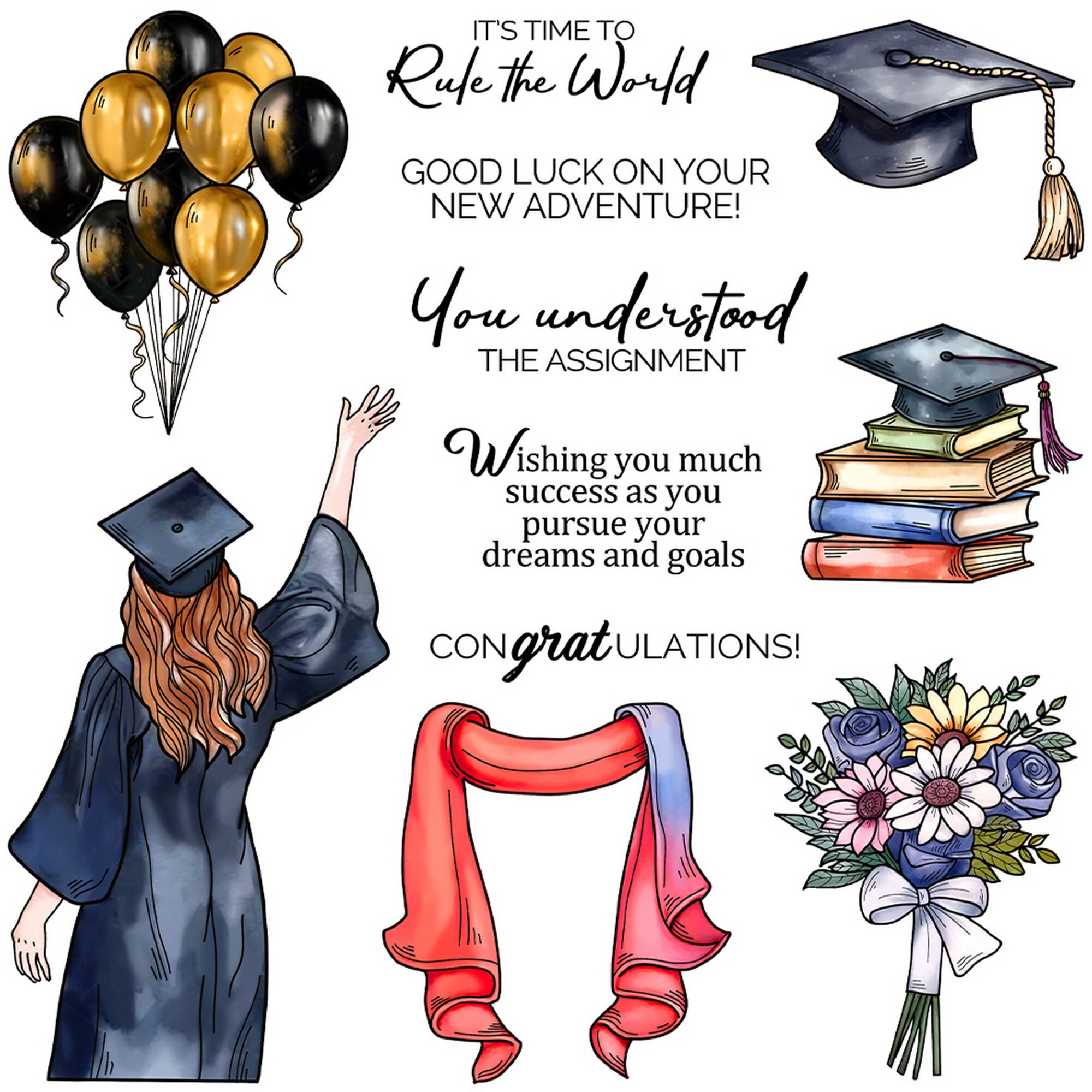 Graduation Girl Cap Balloons Ribbon Flowers It's Time to Rule the World ...