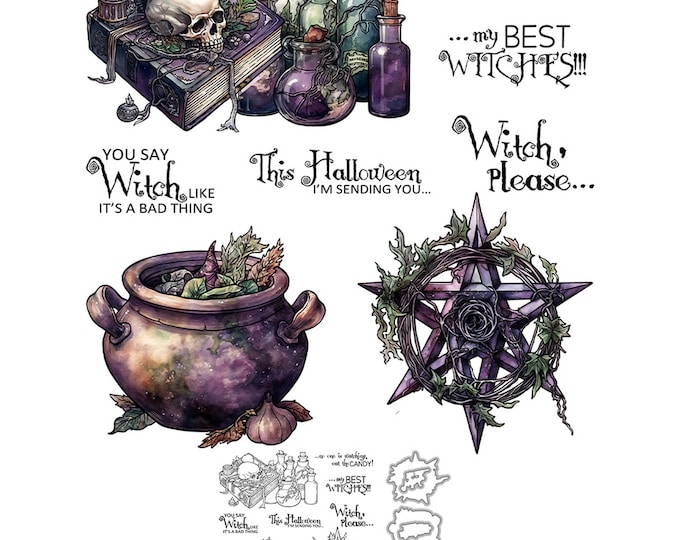 Halloween Witch Cauldron Spell Book Bottles Witch Please My Best ...